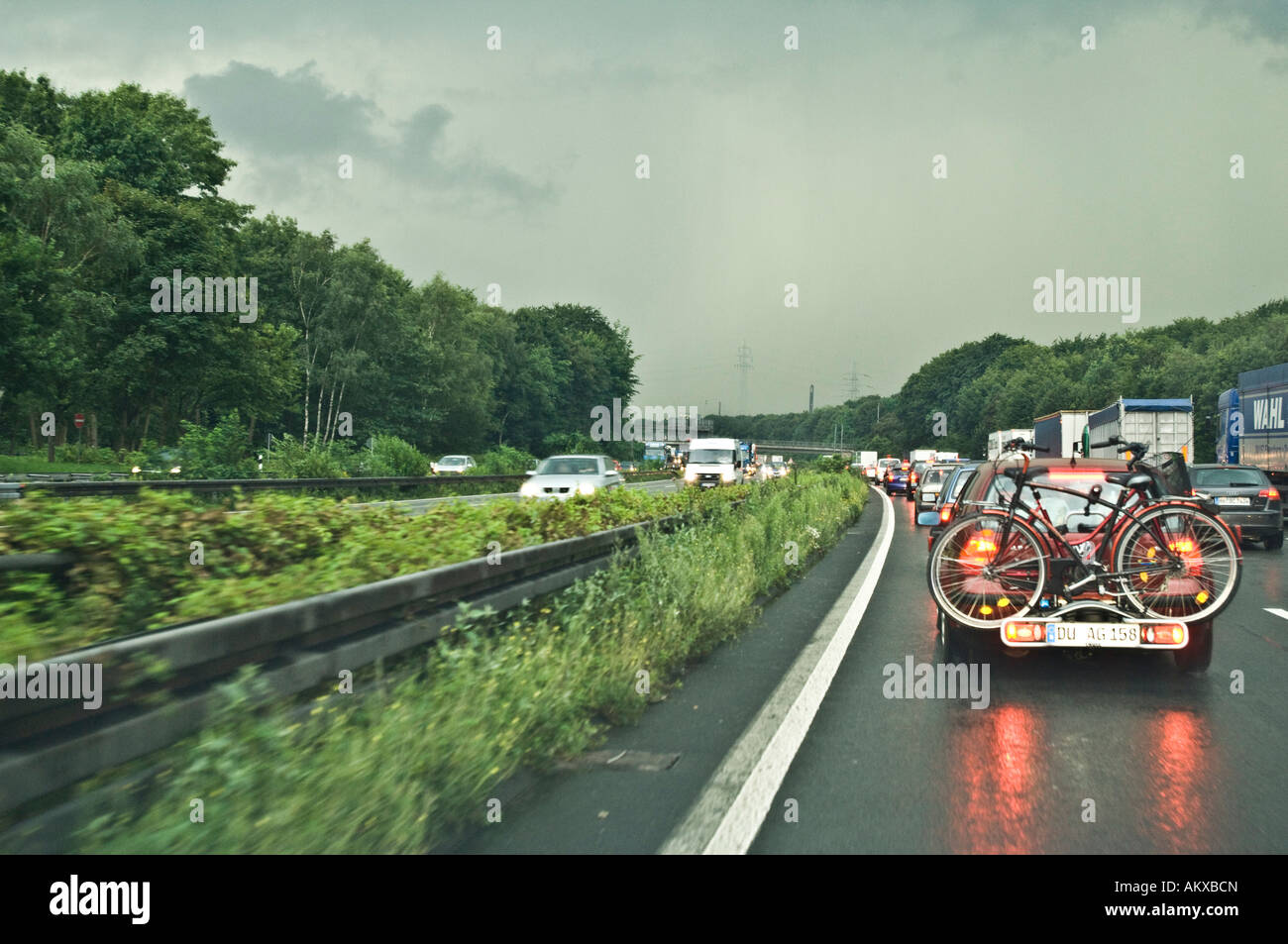 Traffic-jam, storm on the autobahn Stock Photo - Alamy
