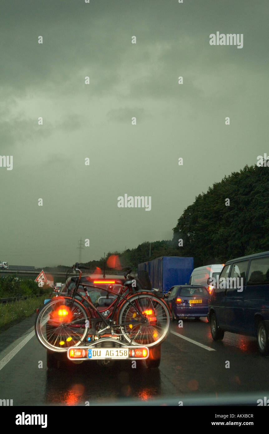 Traffic-jam, storm on the autobahn Stock Photo - Alamy