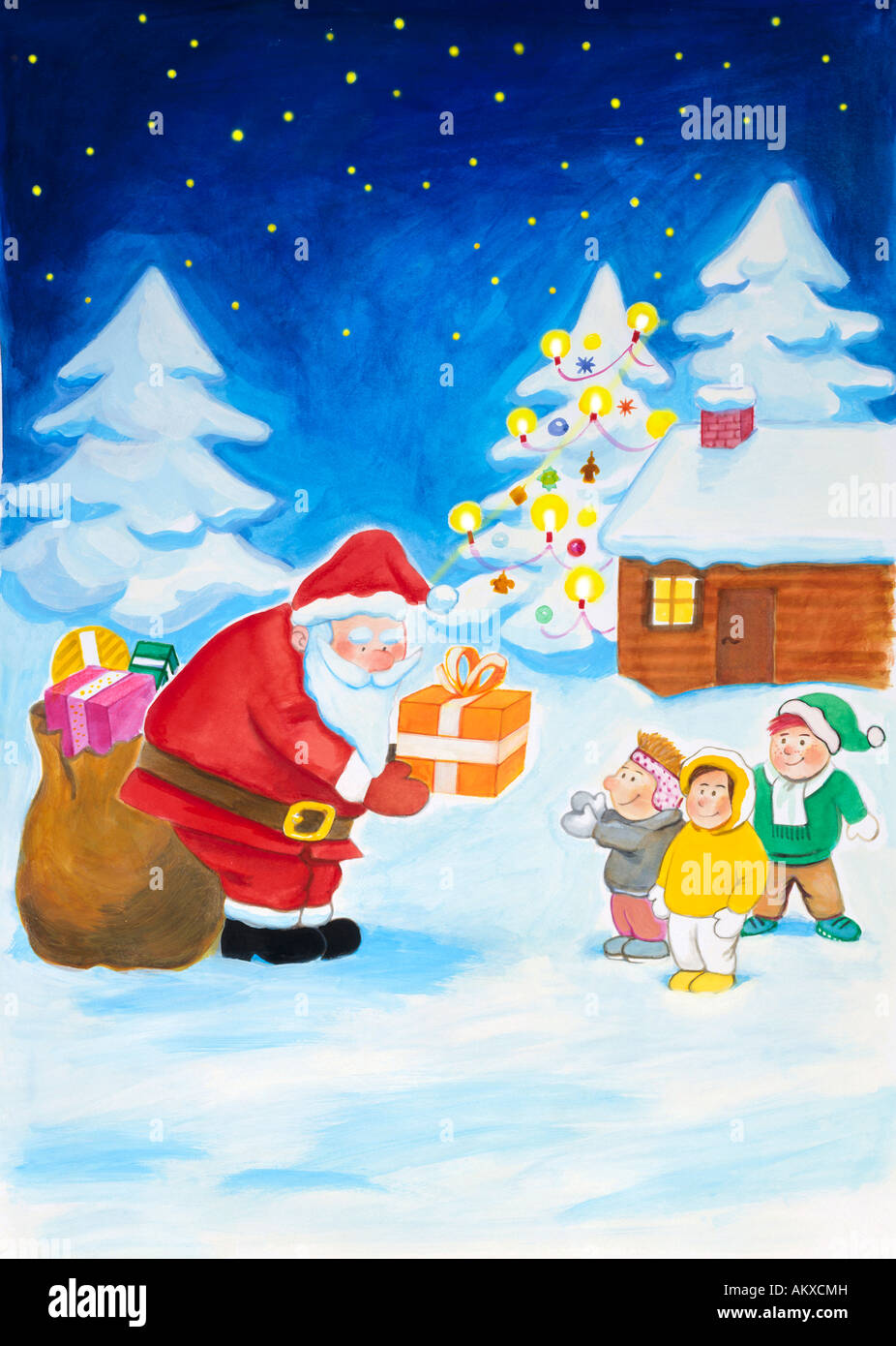Santa Claus With Gifts Drawing