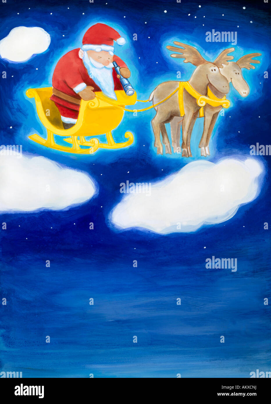 Santa Claus in his sledge on clouds, illustration Stock Photo - Alamy