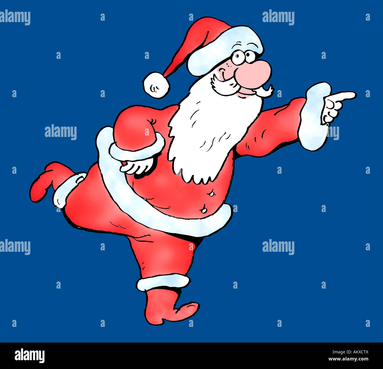 Posing Santa Claus, balancing on one leg, illustration Stock Photo - Alamy