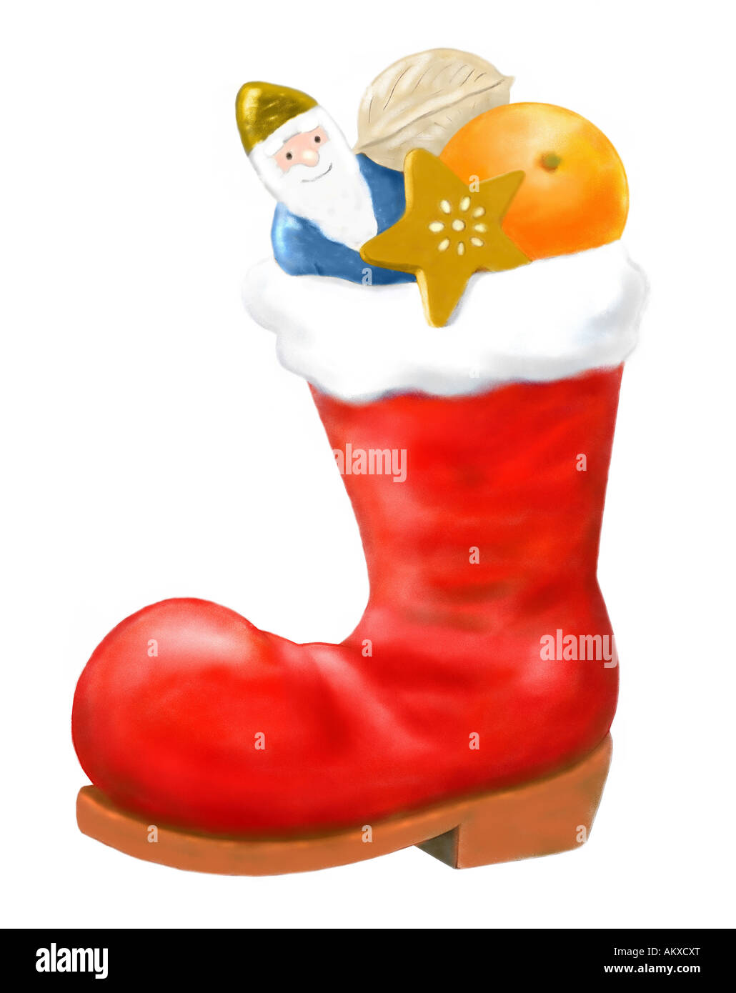 Boots filled with sweets on Santa Claus day, 6. December Stock Photo ...