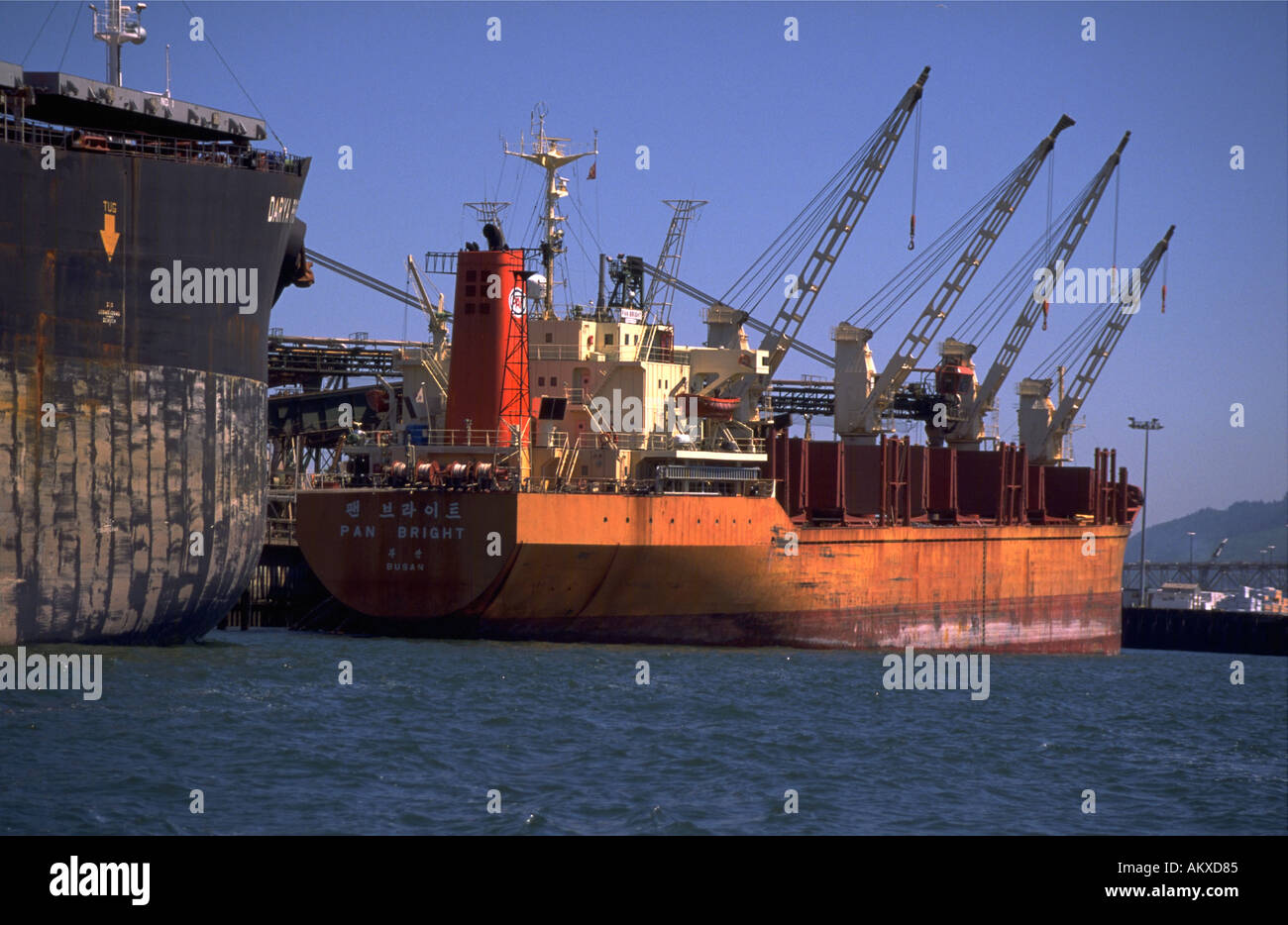 A bulk cargo freighter at a Canadian port terminal Vancouver Canada ...