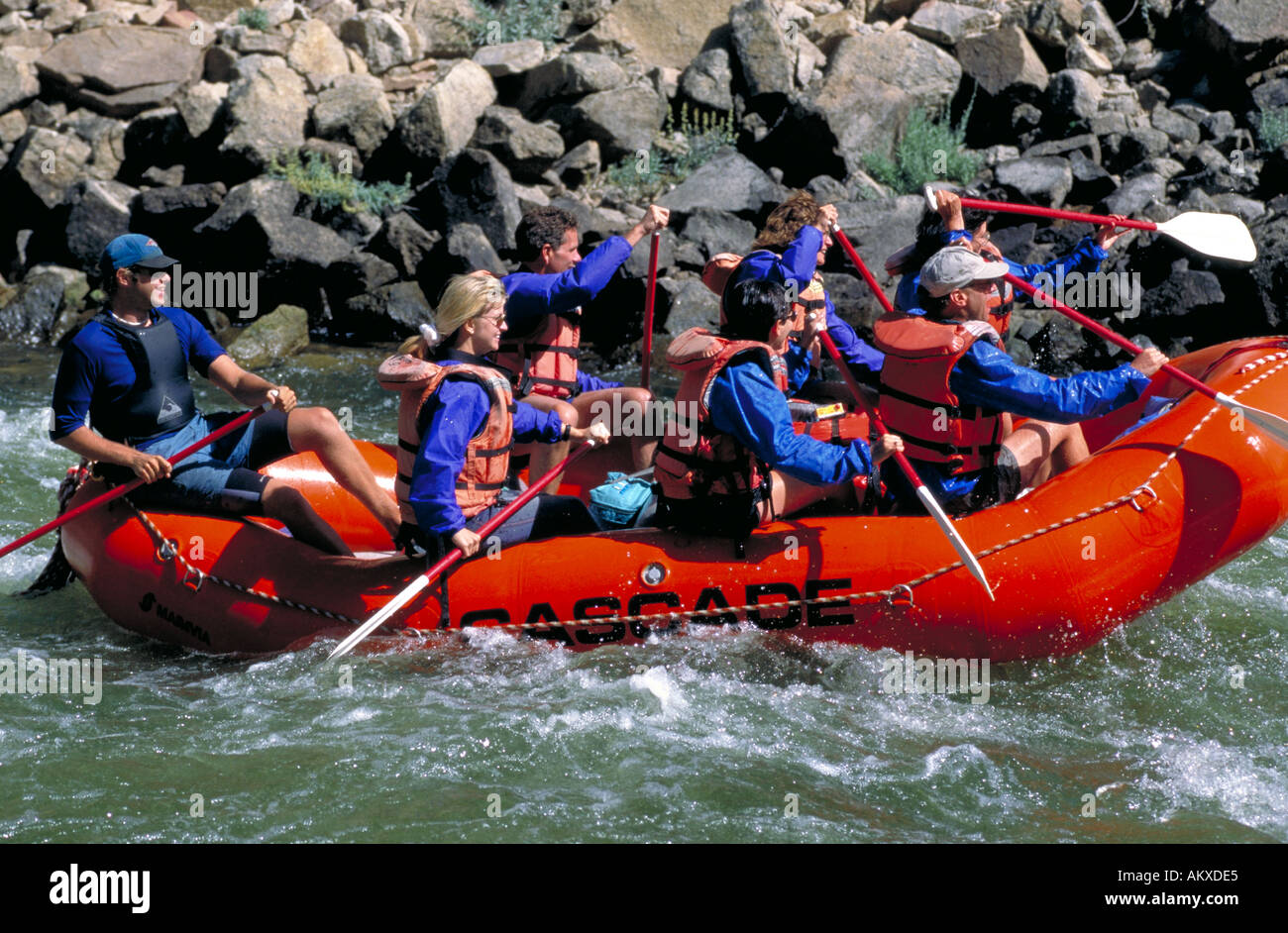 A group of white water rafters brave the wild waters of the Peyete ...