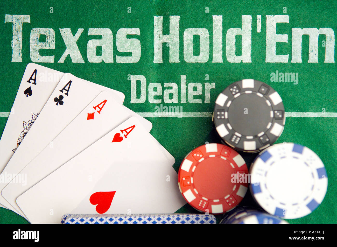 Texas Hold'em Poker Dealer with cards and chips Stock Photo - Alamy