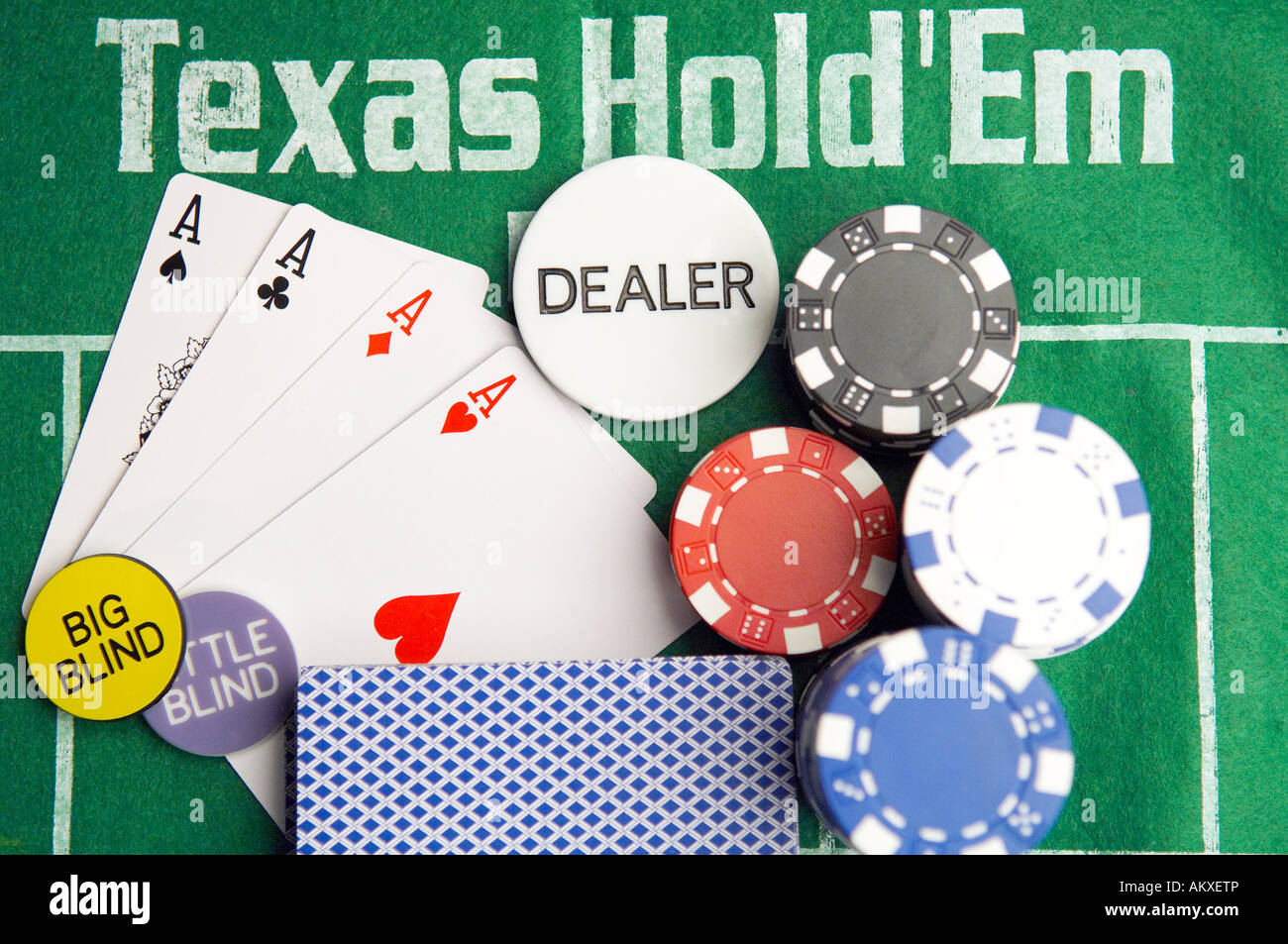 Texas Hold'em Poker Dealer with cards and chips Stock Photo - Alamy