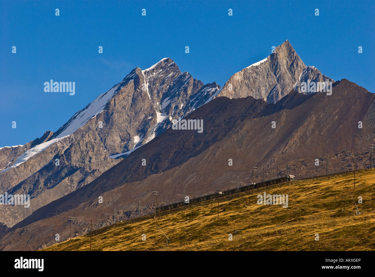 Taeschhorn (right) and Dom with Matterhorn Railway from Riffelalpe ...