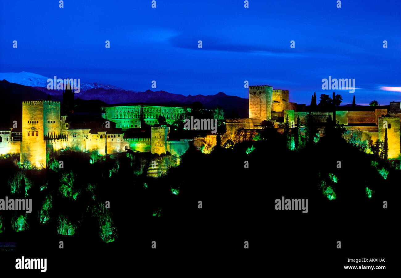 the alhambra granada spain andalucia andalusia night panoramic Stock ...