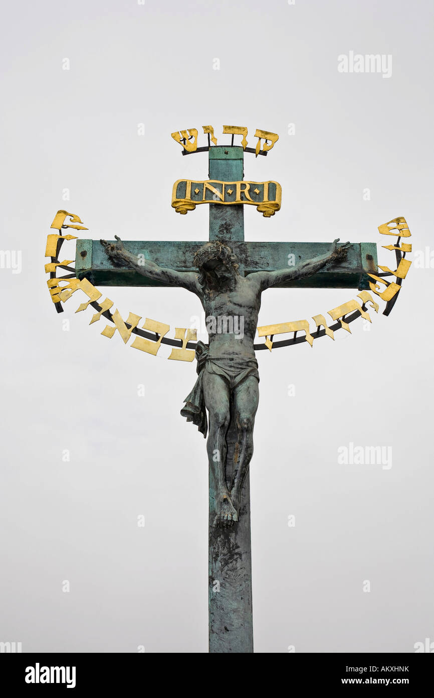 Jesus on the cross Charles Bridge Prague Czechia Stock Photo - Alamy