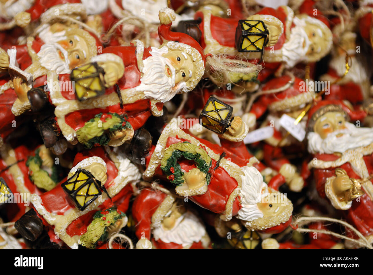 Santa Clauses with lanterns for the decoration of christmas trees Stock ...