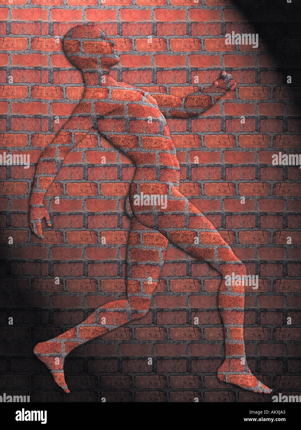 male computer generated model shaped into brick wall brick sculpture ...
