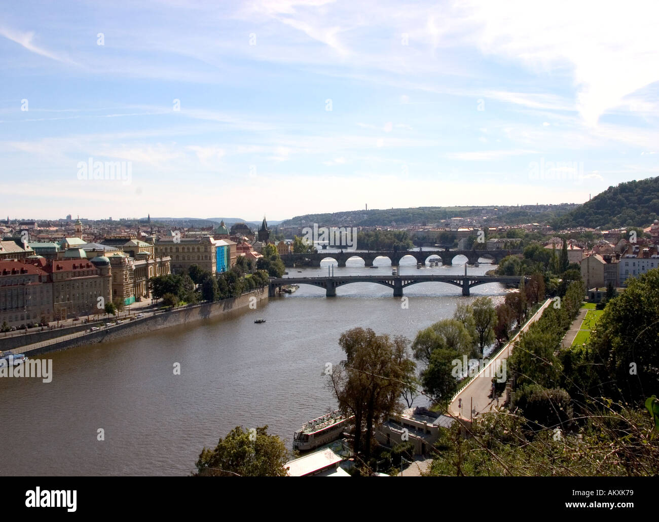 View over Volta River with bridges Prague, Czech Republic Stock Photo ...