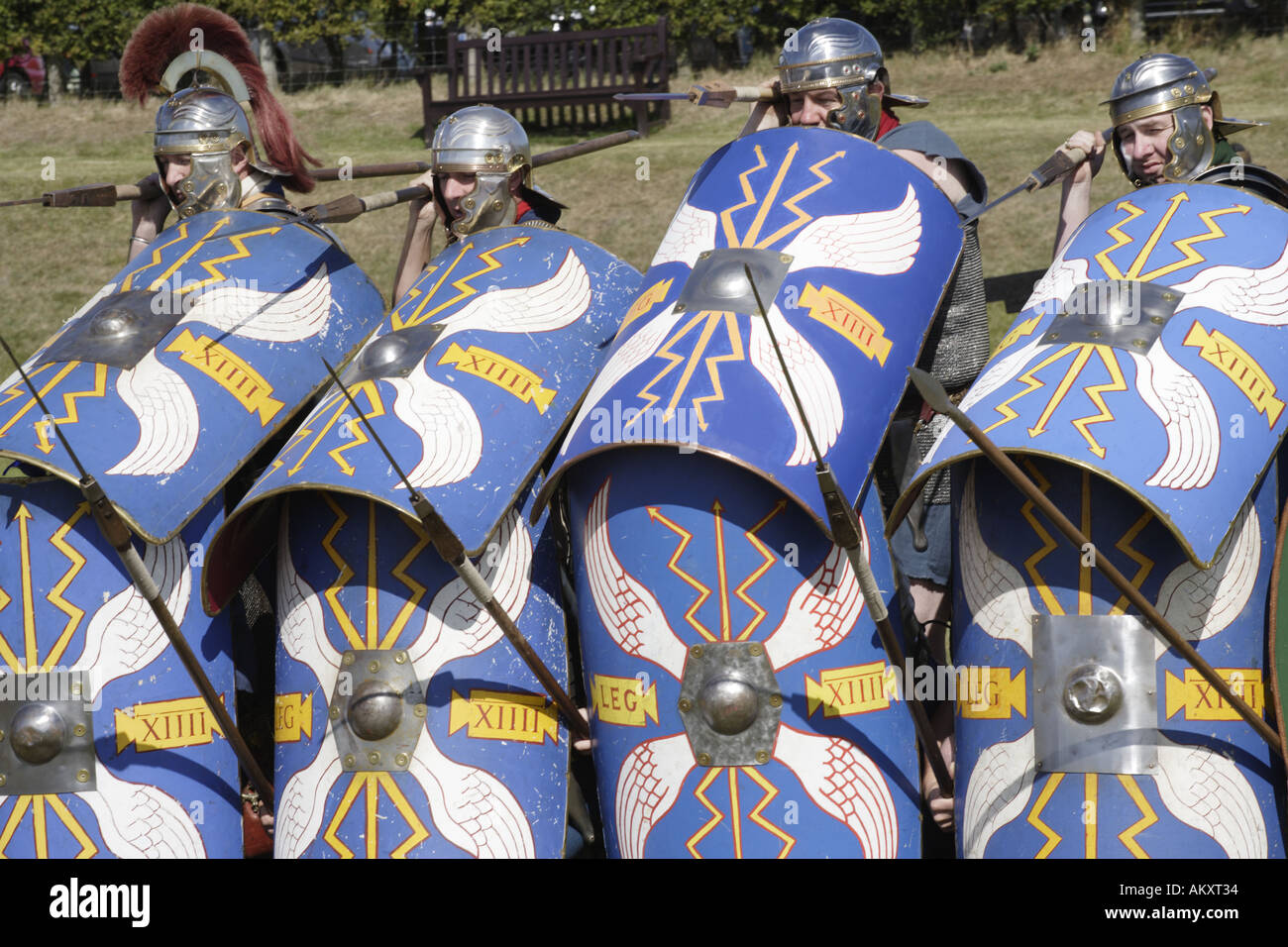 Corbridge Hadrian Wall Roman soldiers using shields in defence Stock ...