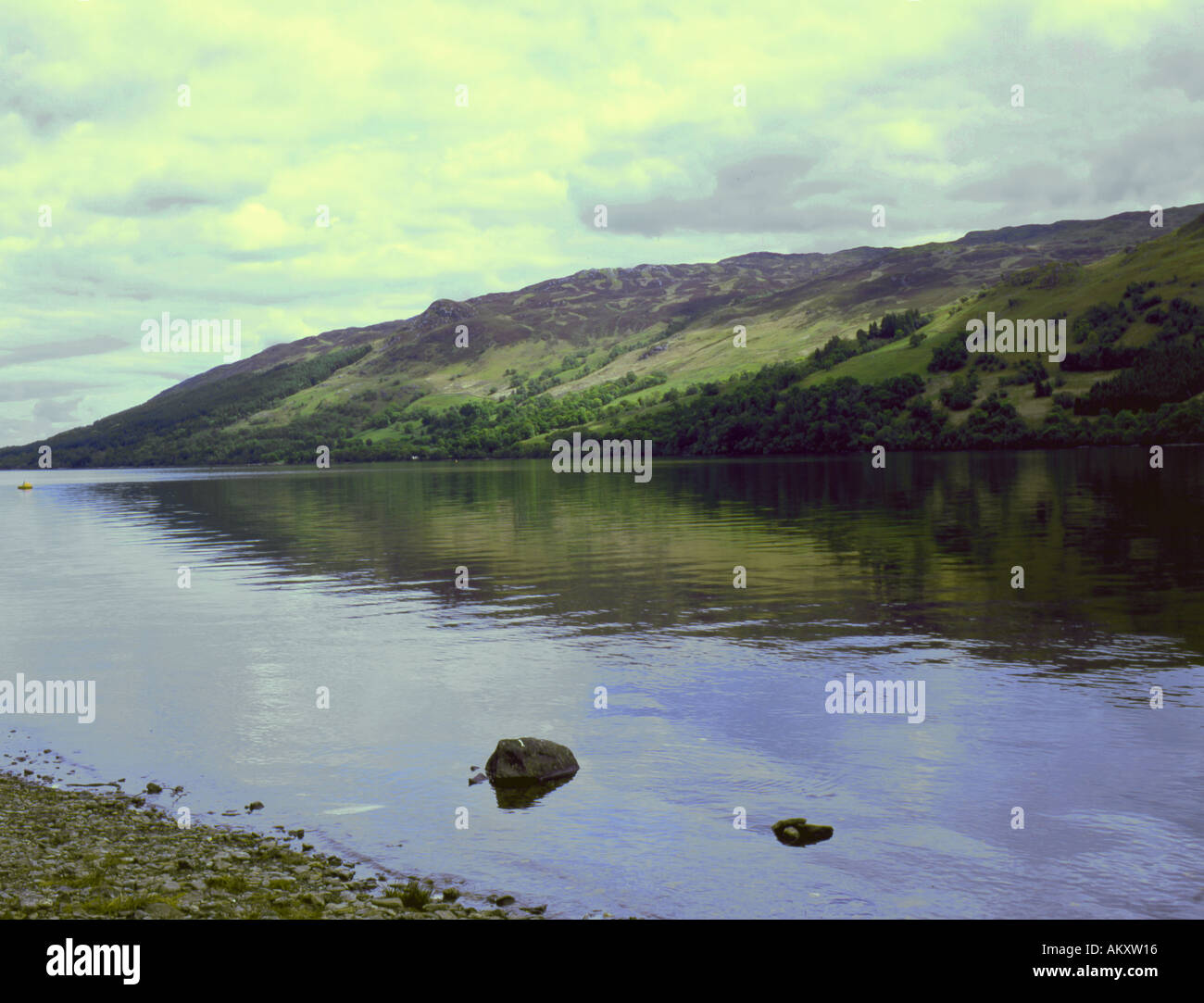 Loch Earn from northern shore looking south Central Scotland June ...