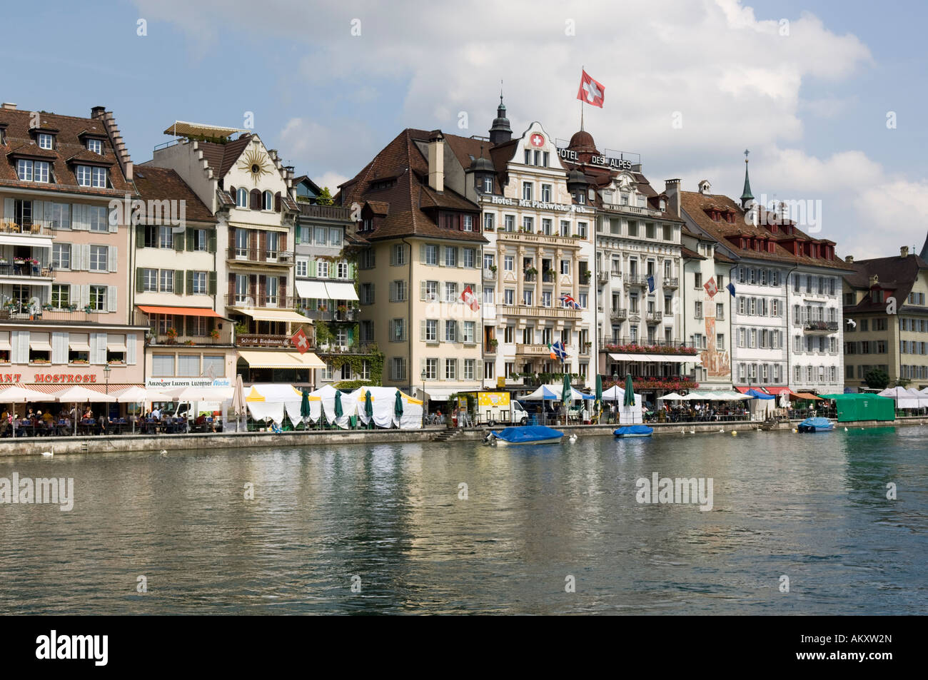 River promenade at the Reuss, Lucerne, Switzerland Stock Photo - Alamy