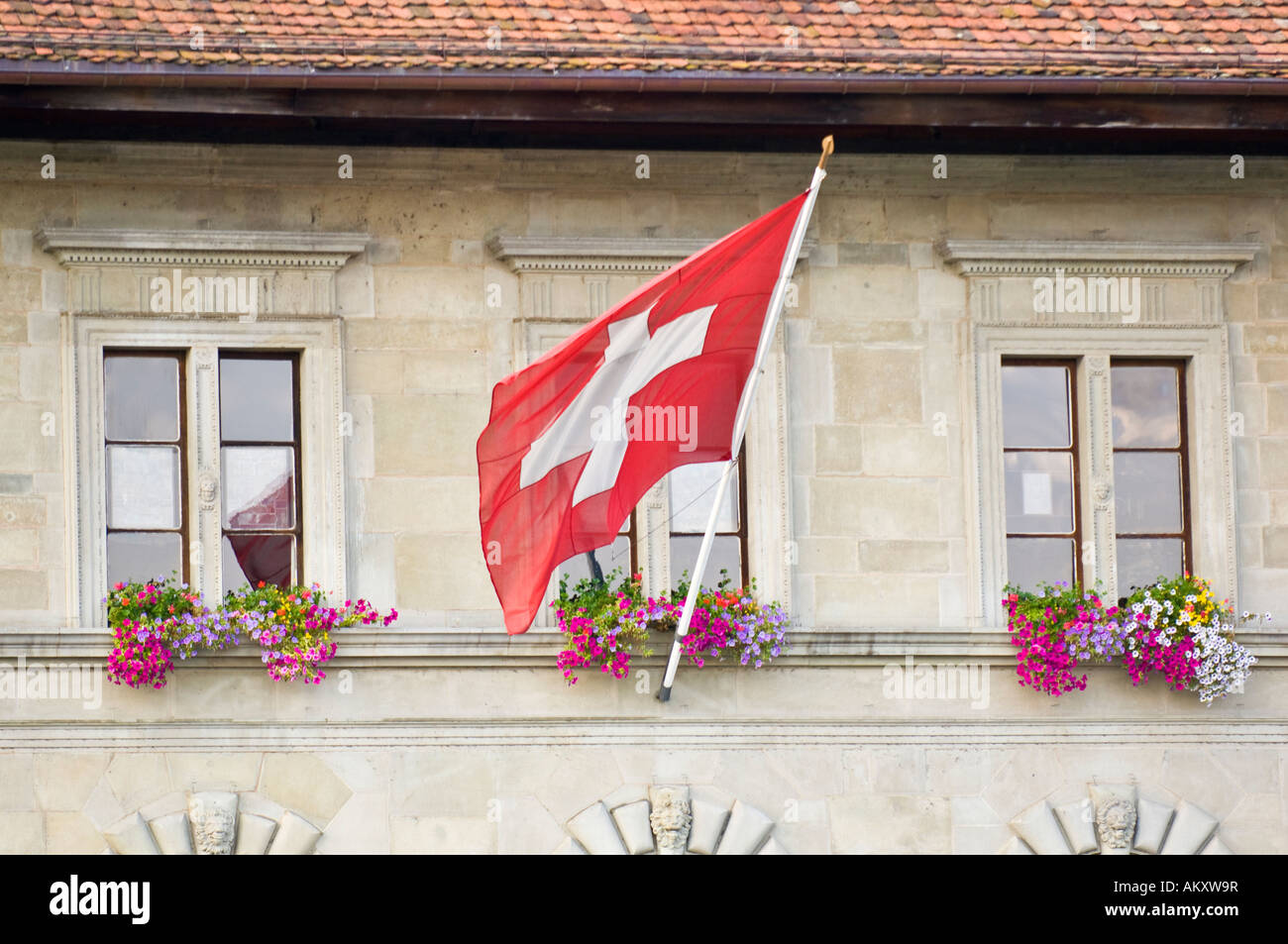 Facade with flag, Lucerne, canton Lucerne, Switzerland Stock Photo - Alamy