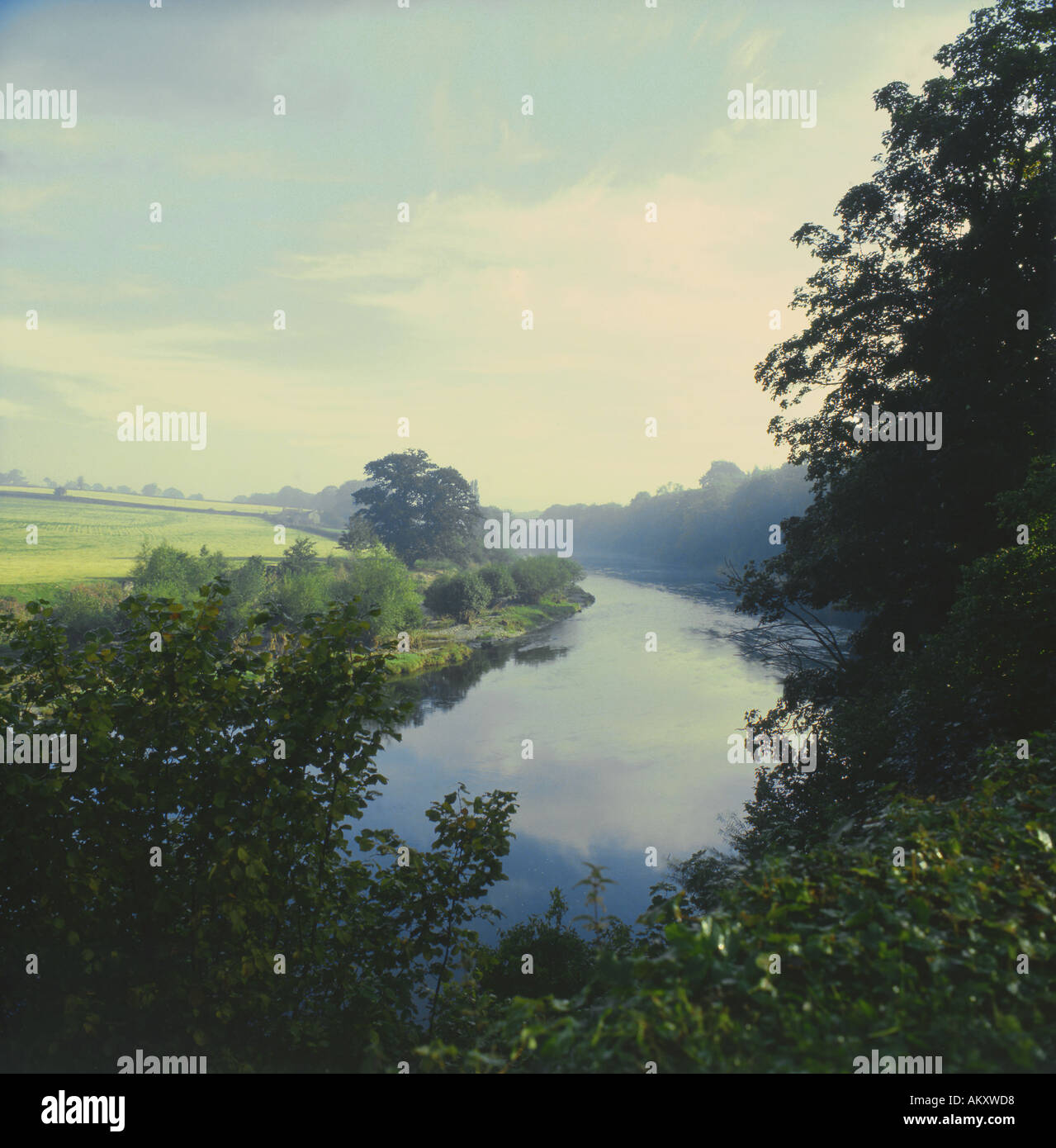 River Wye at Hay-on-Wye, Herefordshire. Looking across river to Wales ...