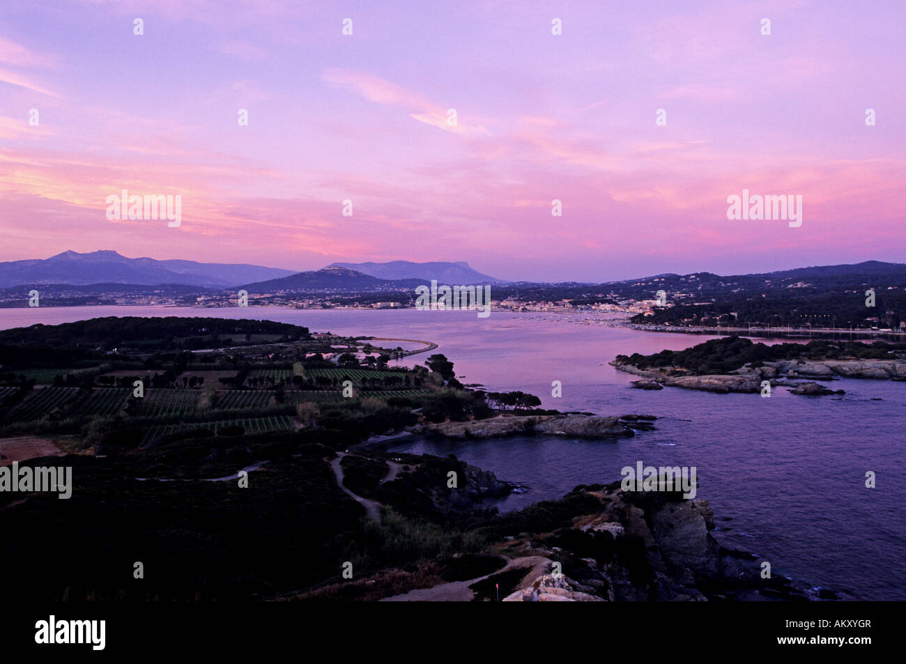 France, Var, Ile des Embiez, Le Brusc on right in the background Stock ...