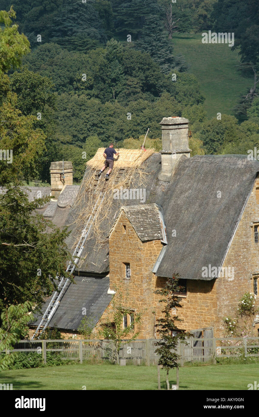 master thatching thatching an english cottage Stock Photo - Alamy