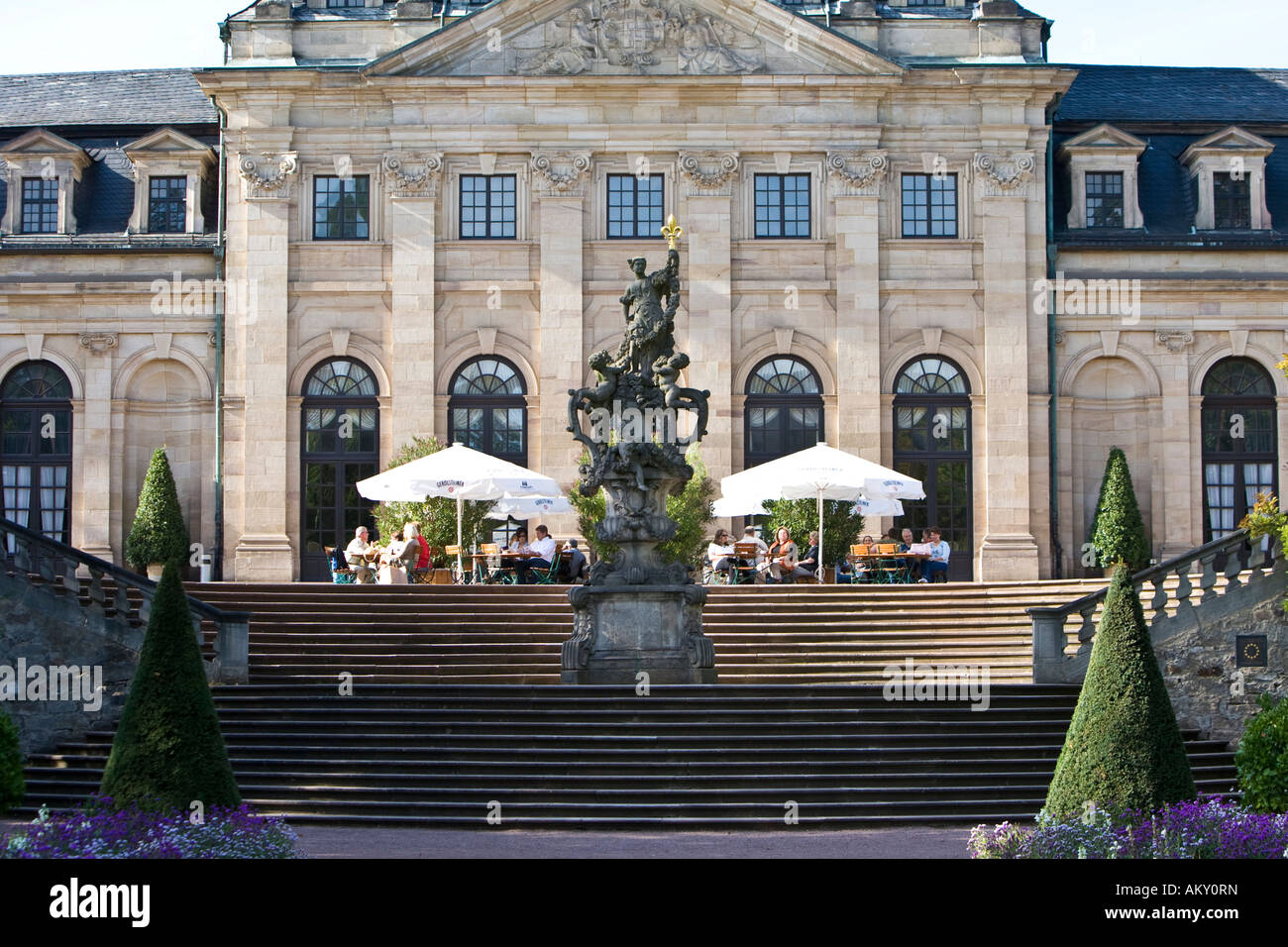 The orangery with restaurant in the palace gardens of the town castle ...