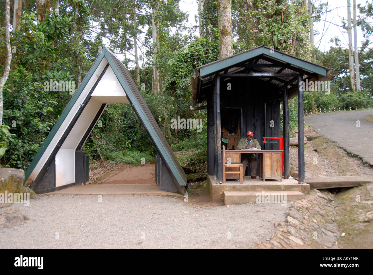 Guard in a hut at Marangu Gate Kilimanjaro National Park Tanzania Stock ...