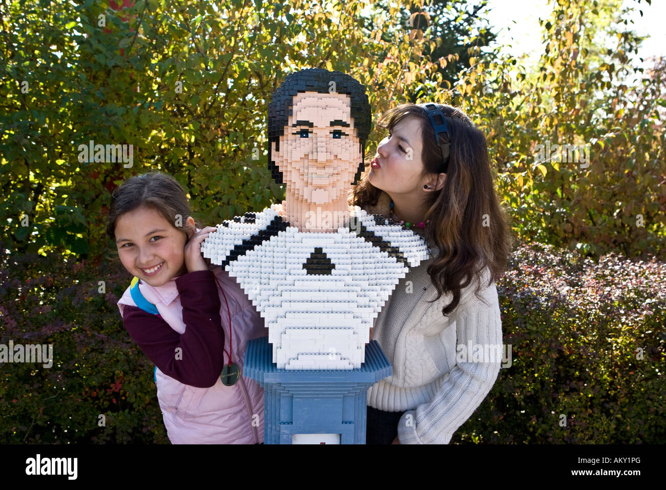 Children with football player Ballack, Legoland, Guenzburg, Bavaria ...