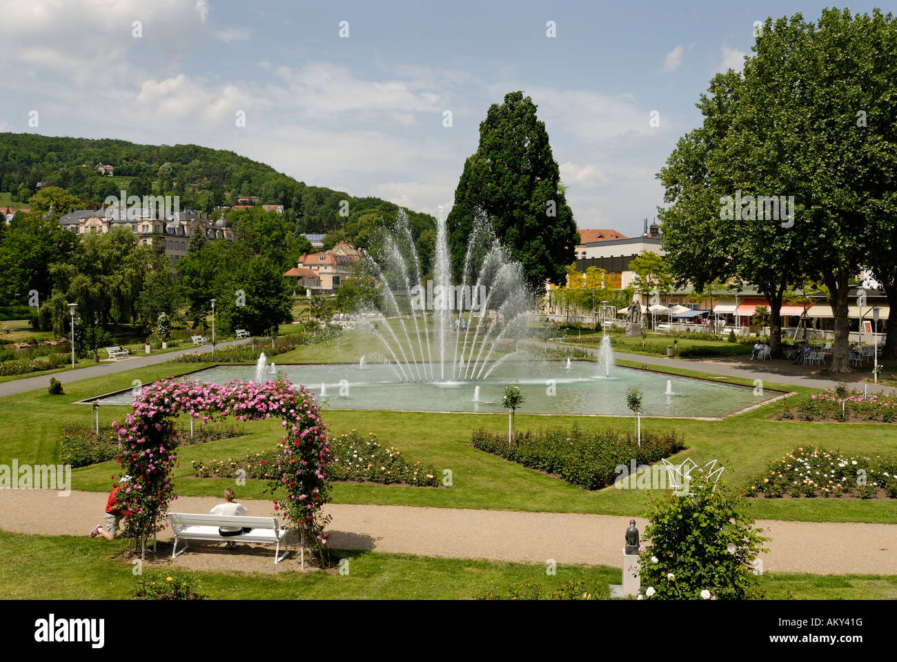 Spa garden with roses at the spa center Bad Kissingen Lower Franconia ...