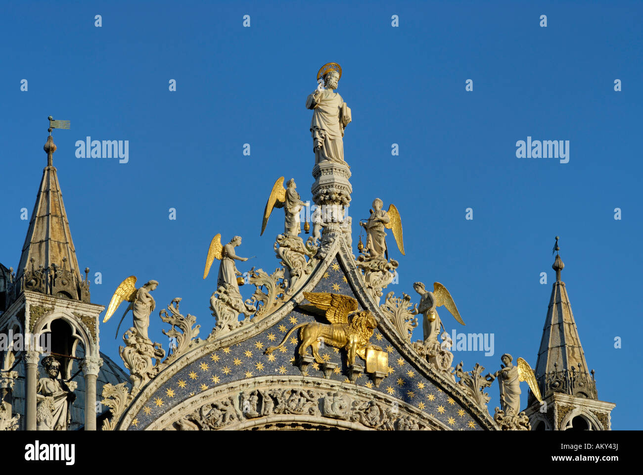 Details of the S. Marco church basilica Saint Mark at the West facade ...