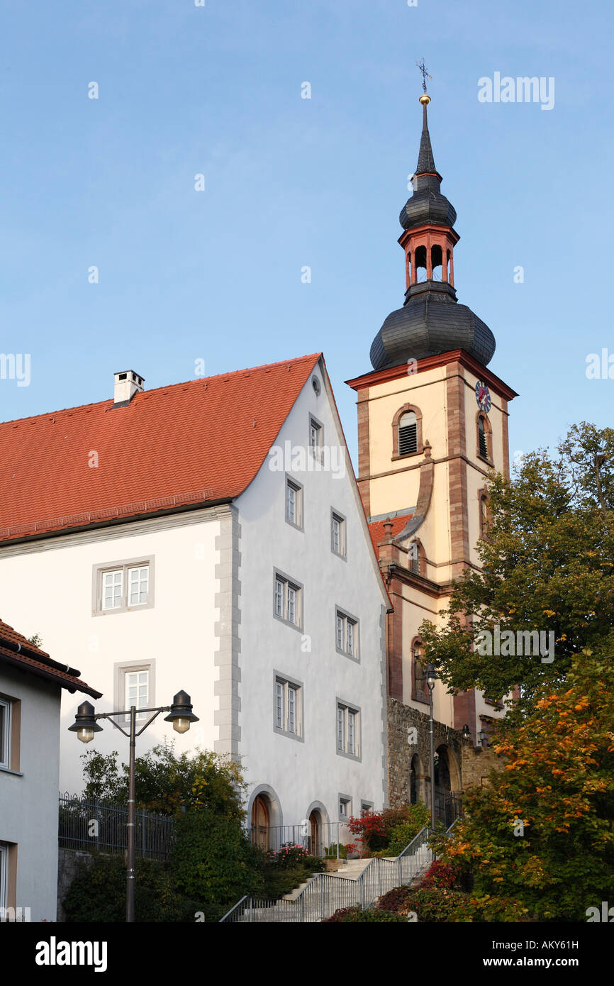 Valentin Rathgeber house, church, Oberelsbach, Rhoen, Franconia ...