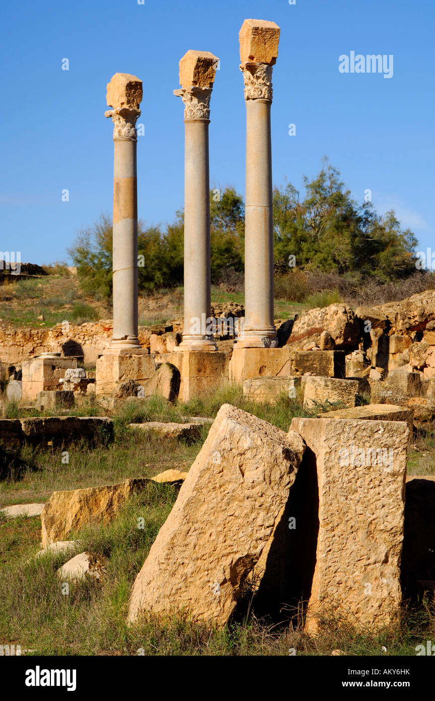 Columns with corinthian capital, Ruins of the Roman City Leptis Magna, Libya Stock Photo - Alamy