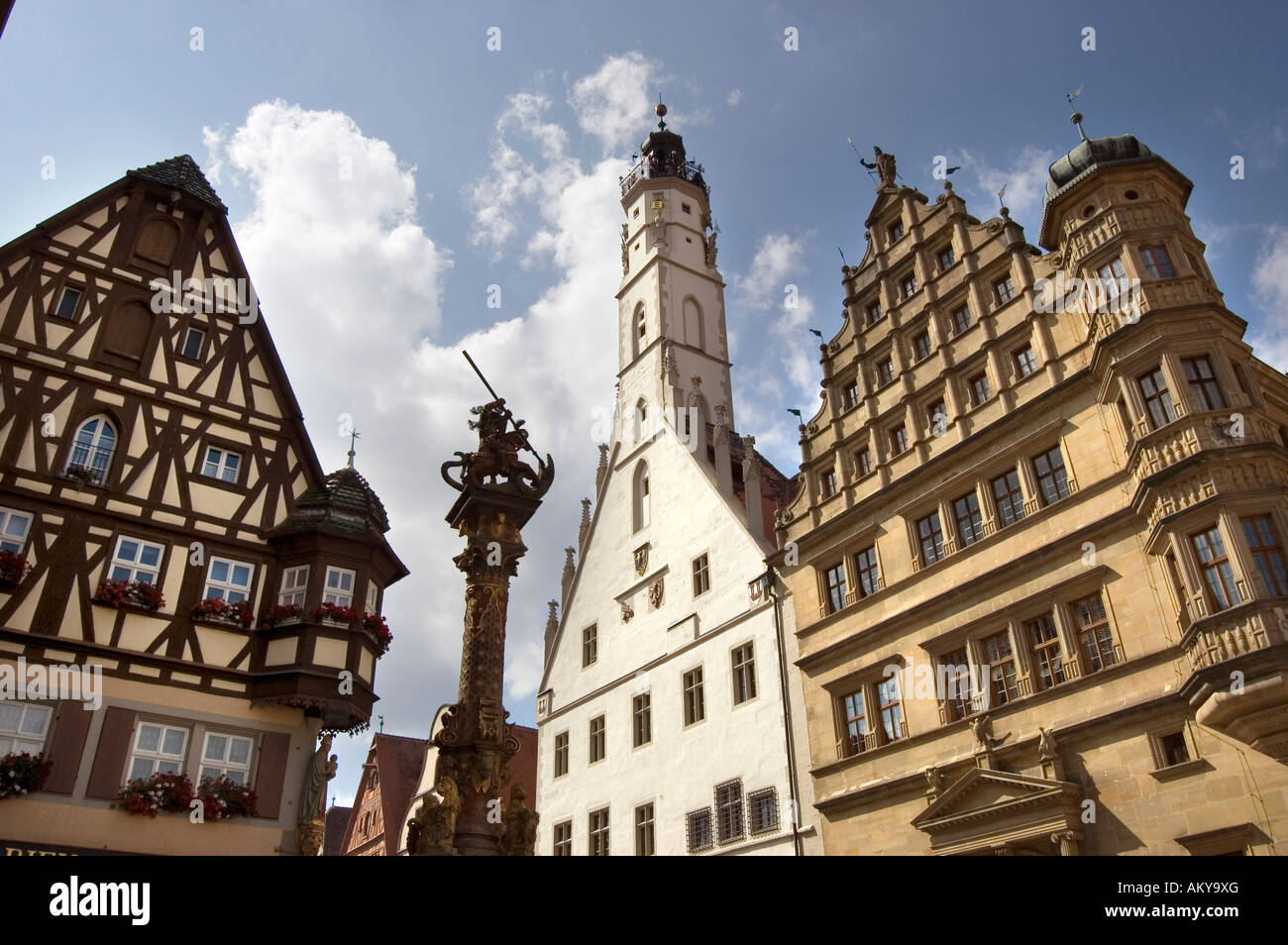 Market square, Fountain of St. George, Town Hall, Rothenburg ob der ...