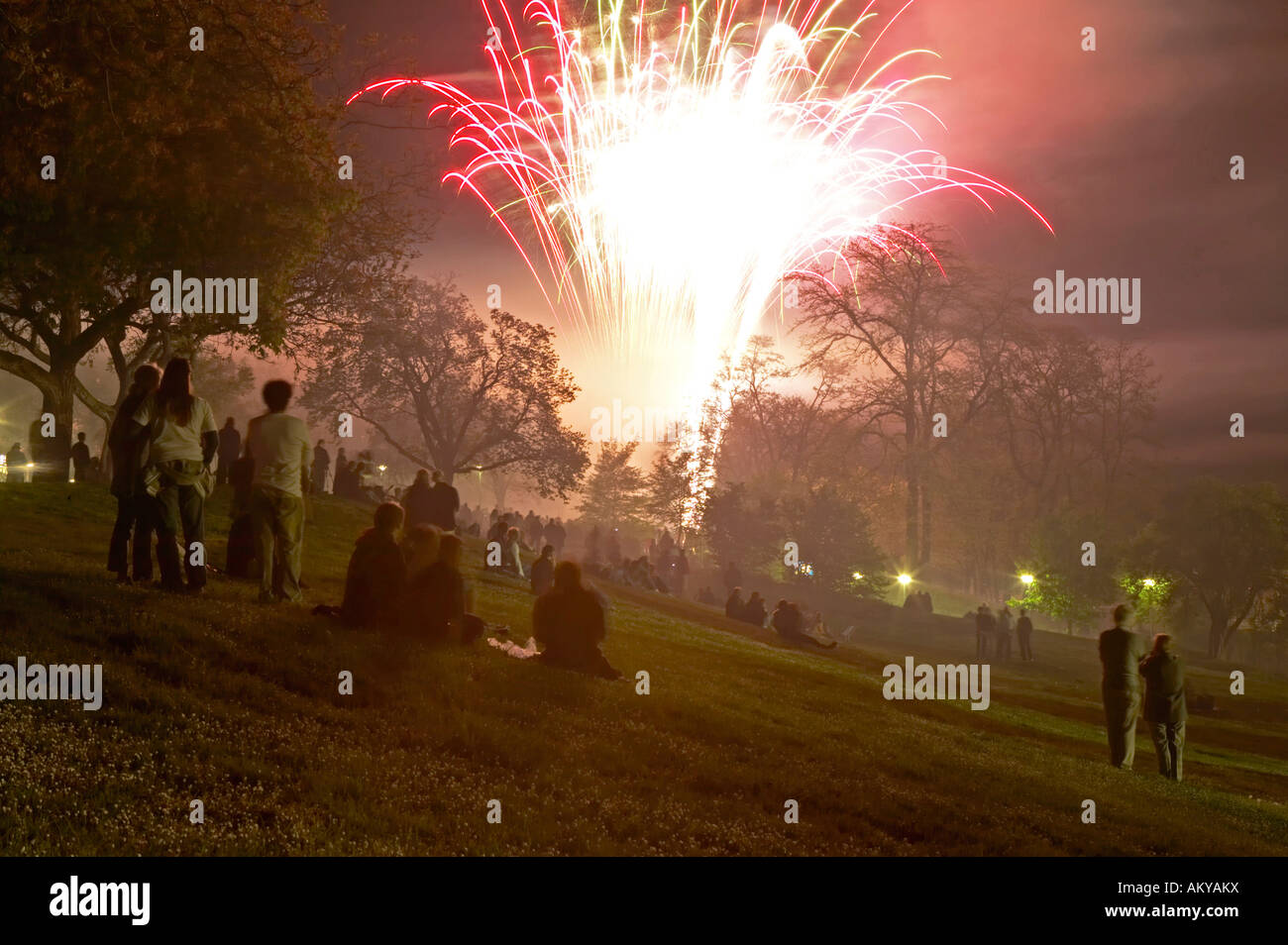 People wartching fireworks Stock Photo - Alamy