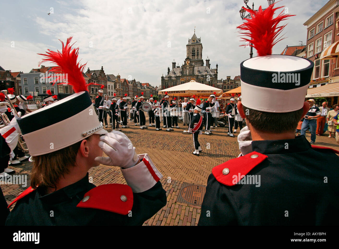Parade with marching bands on the market square in Delft , Netherlands ...