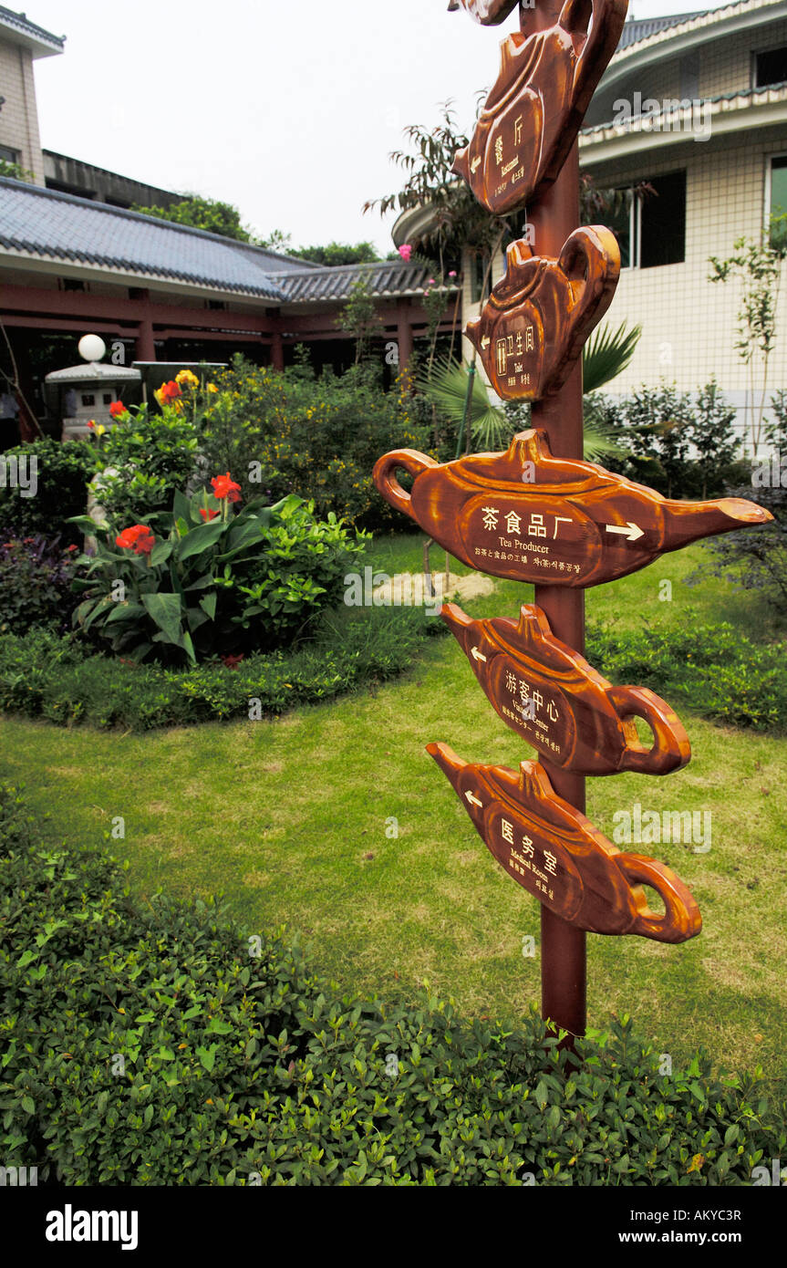 Direction sign on a tea plantation near Chengdu, China, Asia Stock ...