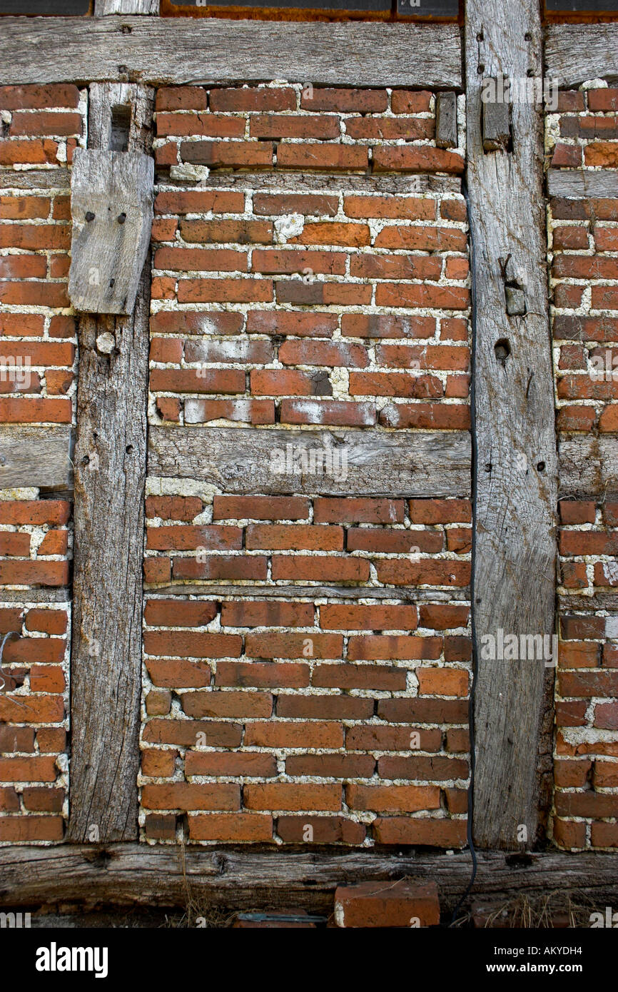 Exterior cottage wall showing timber frame construction with wooden ...