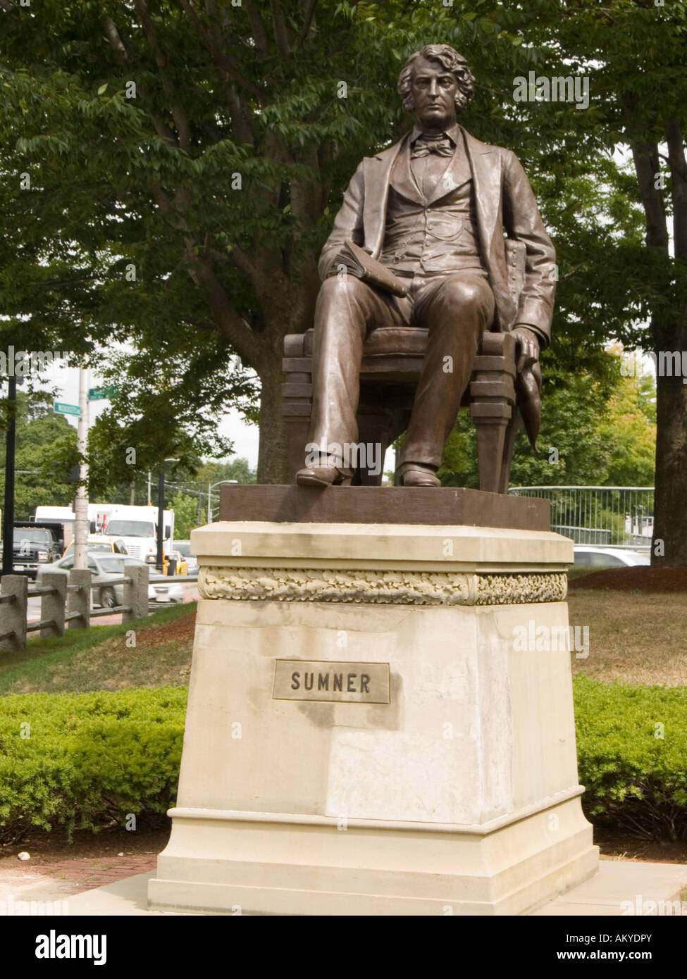 A statue of Charles Sumner in Harvard Square at Harvard University ...