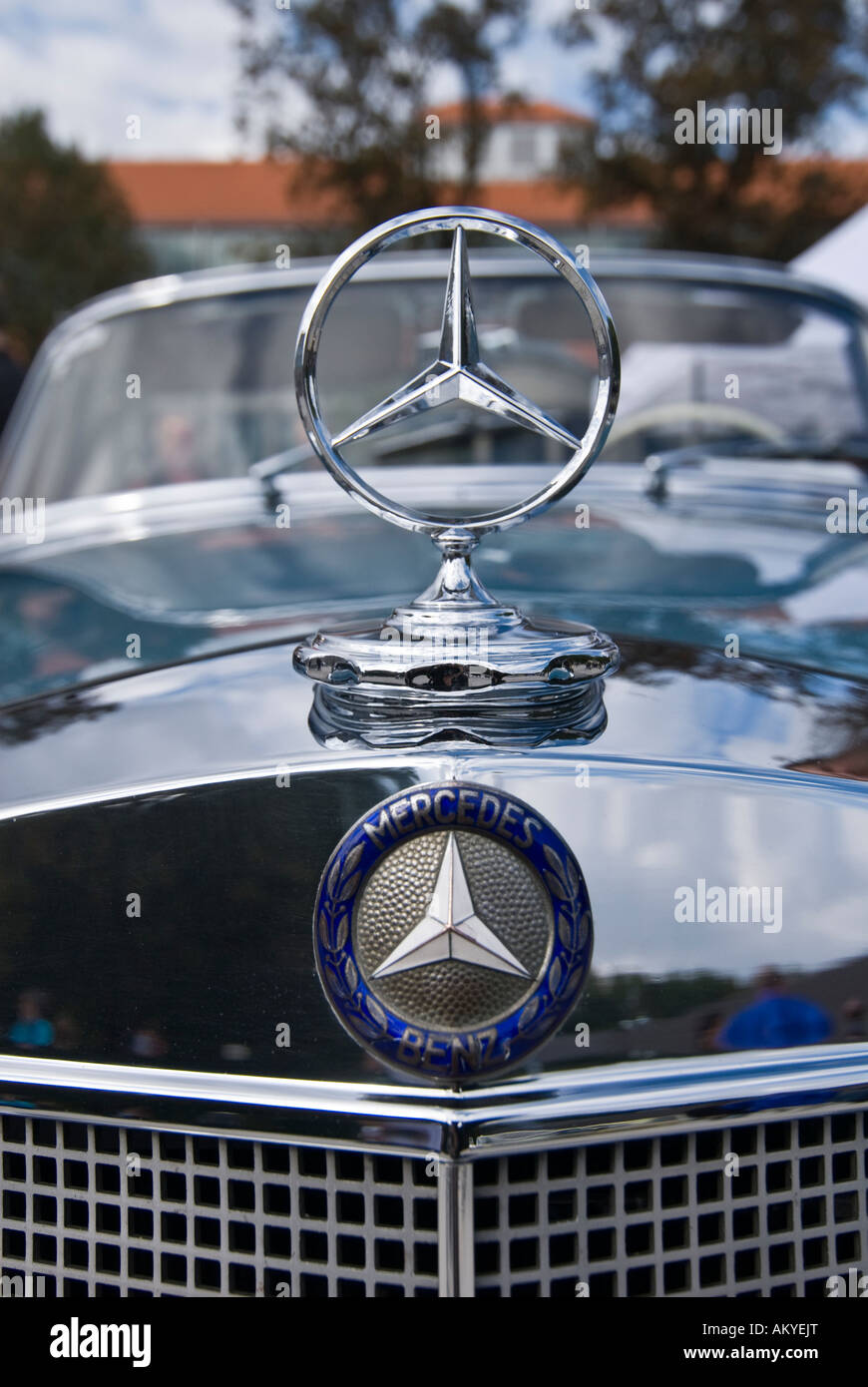 Mercedes star on vintage car 200 S Stock Photo - Alamy