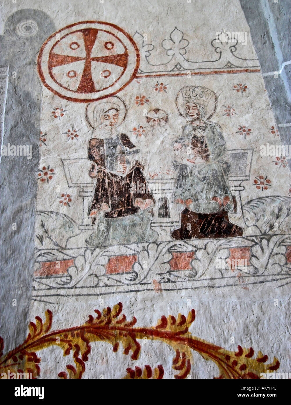 Medieval mural painting in the church of Bro, Gotland, Sweden Stock ...