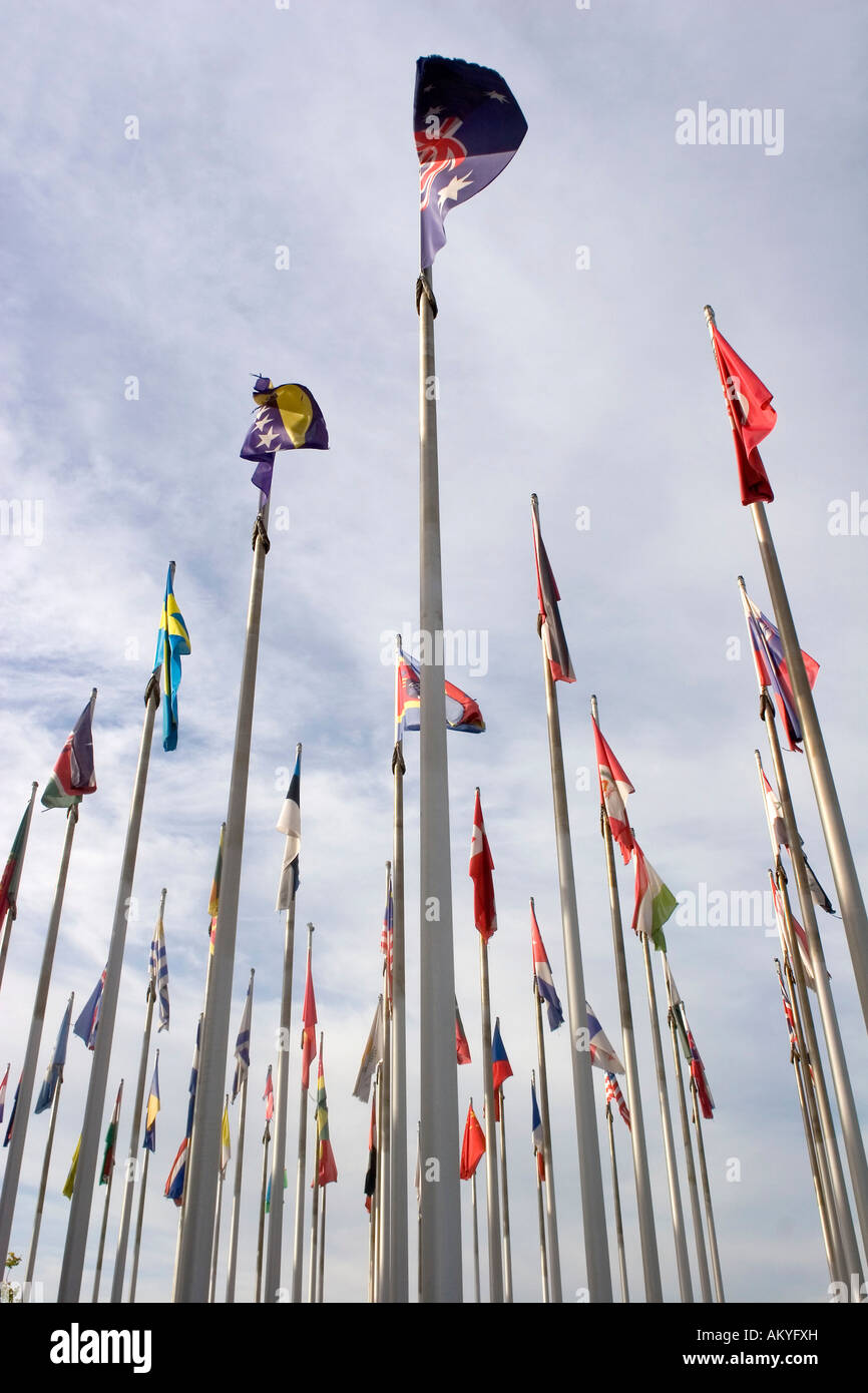 Flagpoles with international flags Stock Photo - Alamy