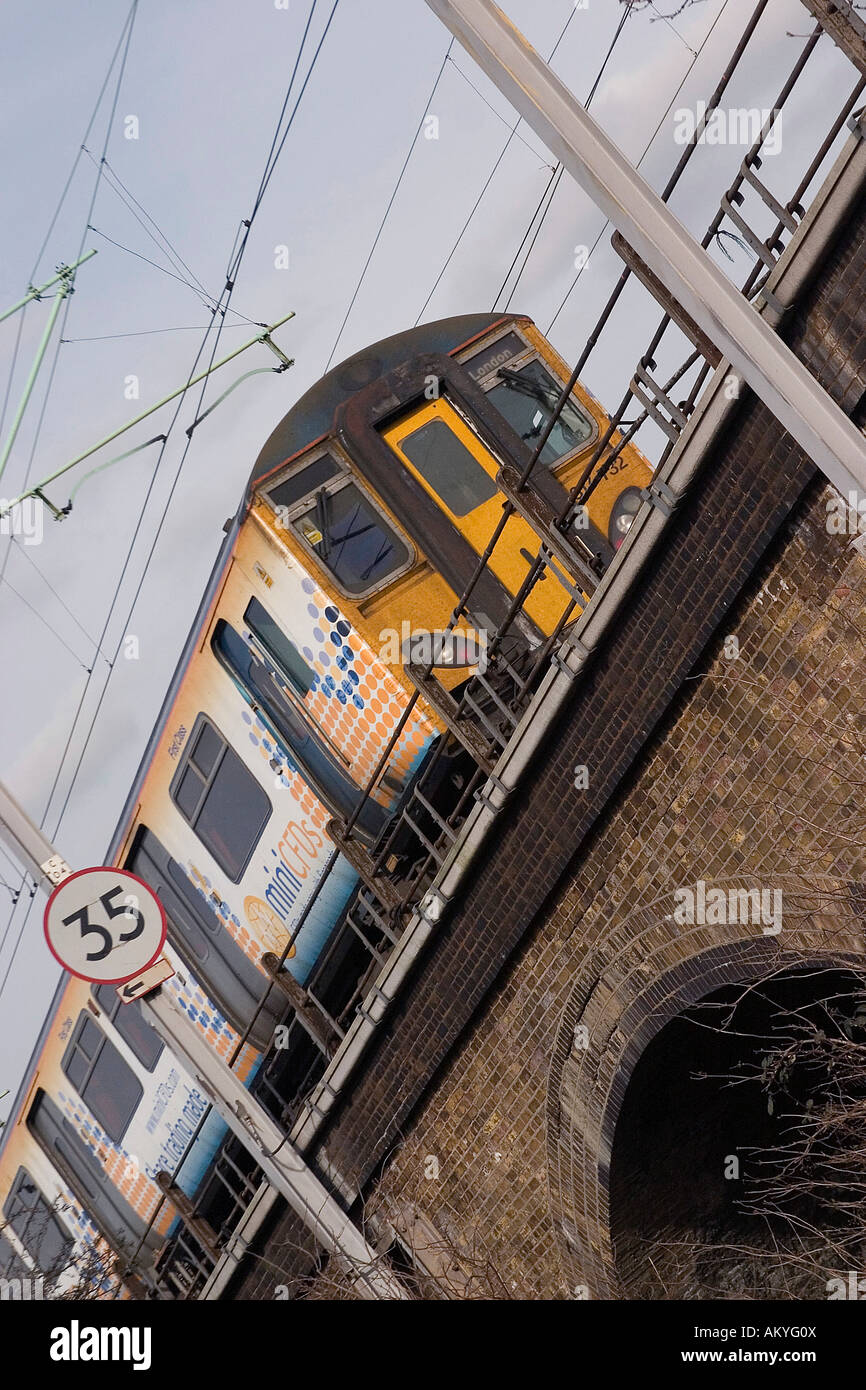 Train on bridge Stock Photo - Alamy