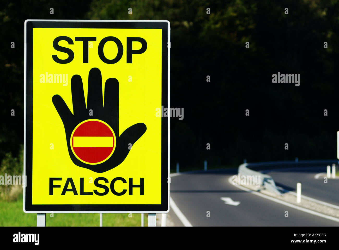 Warning sign for wrong-way drivers at motorway exit, Austria Stock ...