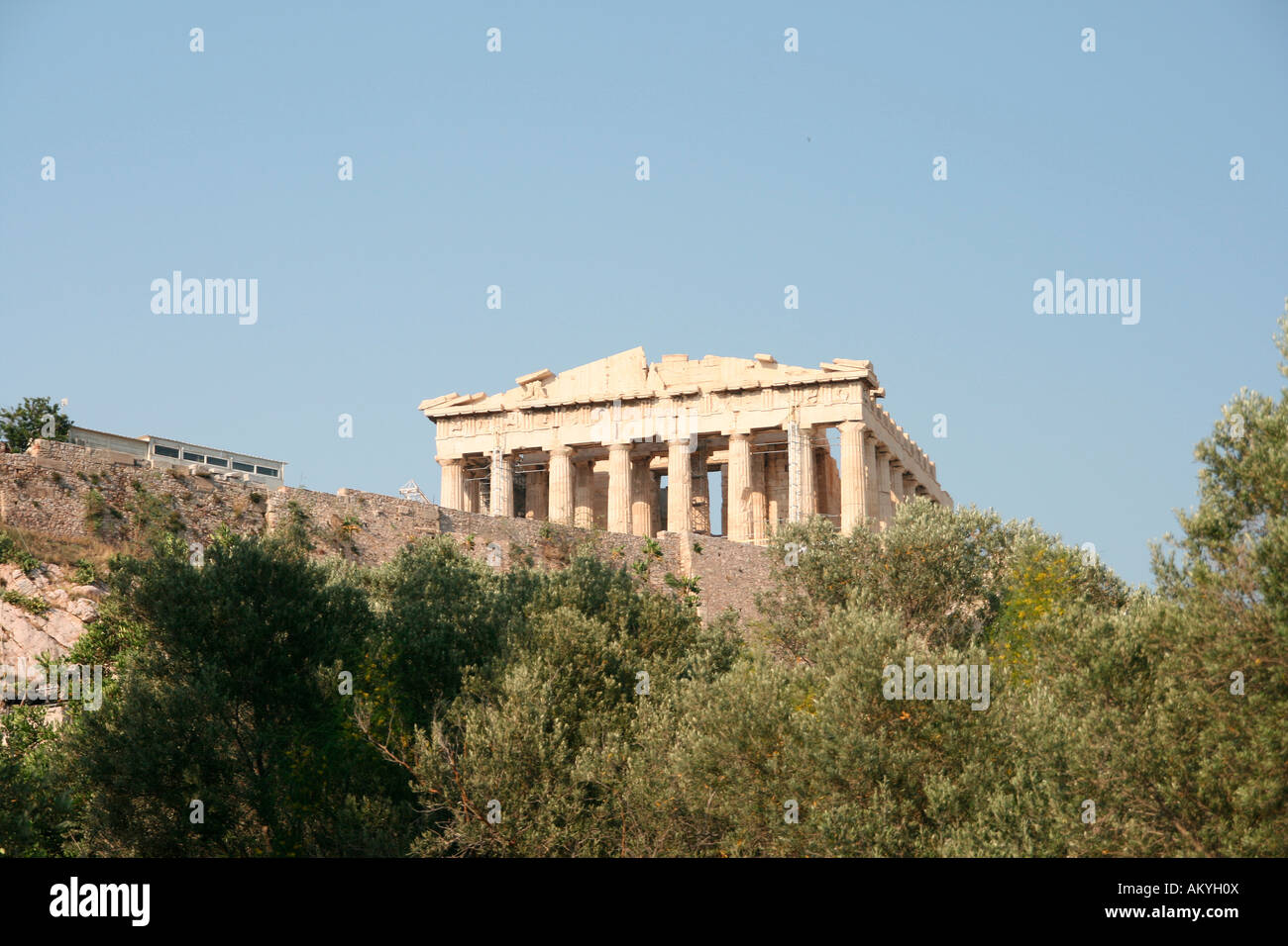 parthenon above trees landmarks of athens greece Stock Photo - Alamy
