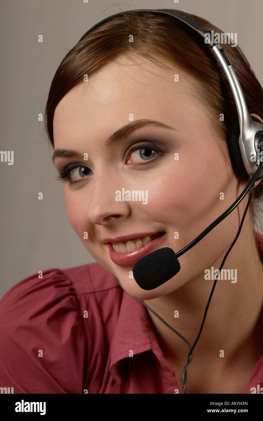 Young woman with headset, call center, telephone operator Stock Photo ...