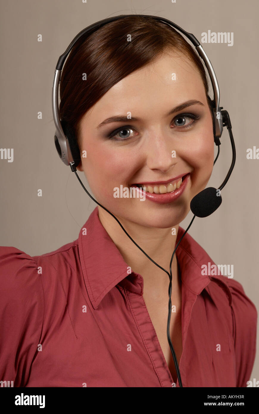Young woman with headset, call center, telephone operator Stock Photo ...