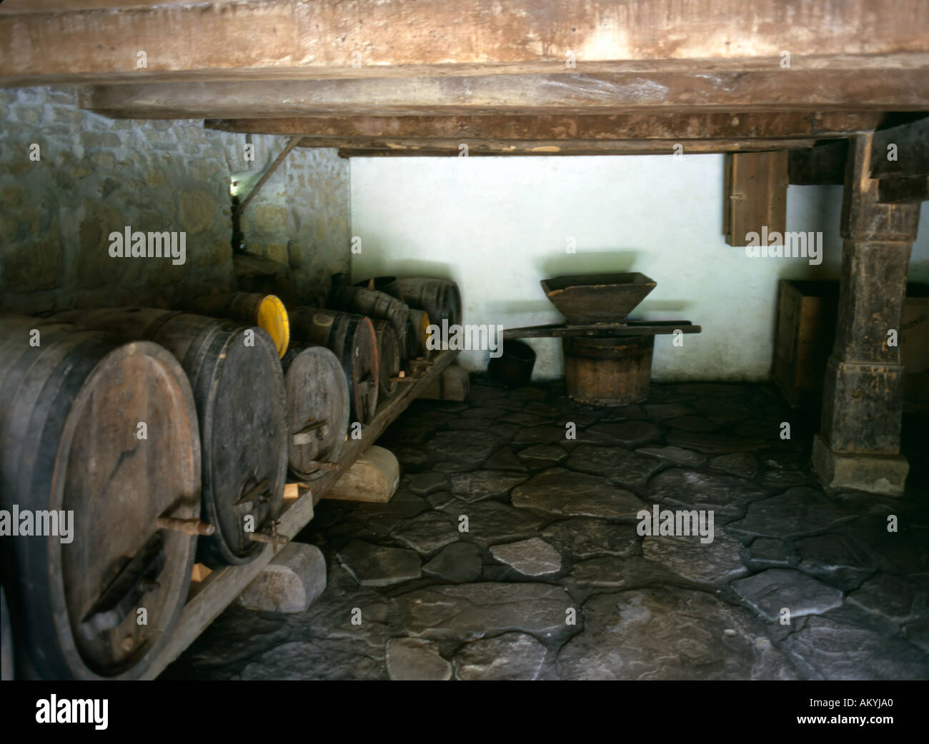 Cellar in a an old farm with barrels Stock Photo - Alamy