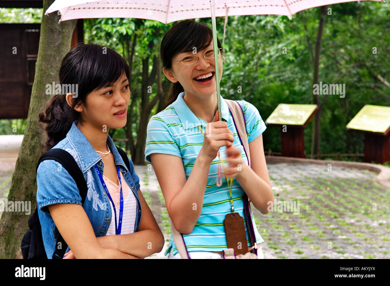 Two chinese girls, Panda breeding station near Chengdu, China, Asia ...