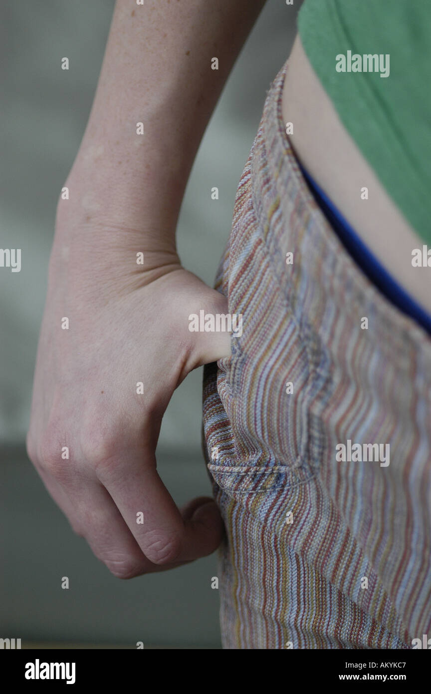 trousers pants fly zip zipper button belly midriff stomach woman lady ...