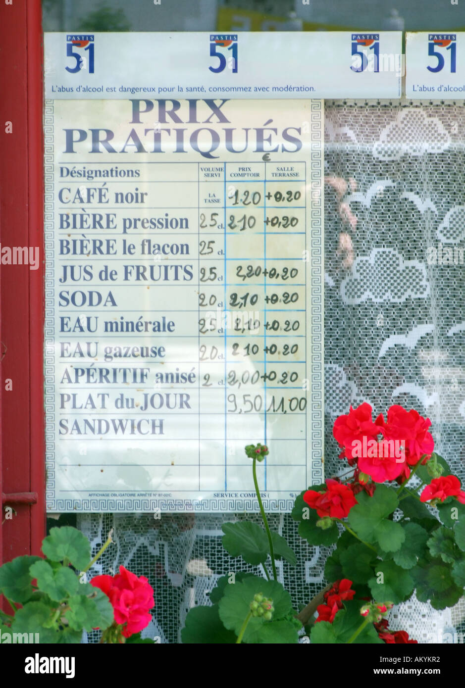 A price list in the window of a cafe Stock Photo - Alamy