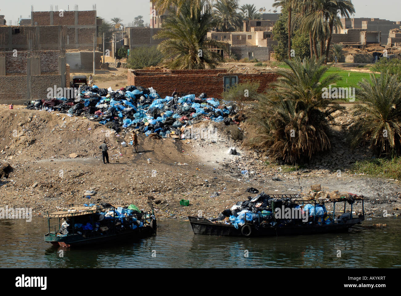 Nile cruise on the Nile River. Waste management with ships at the Nile ...