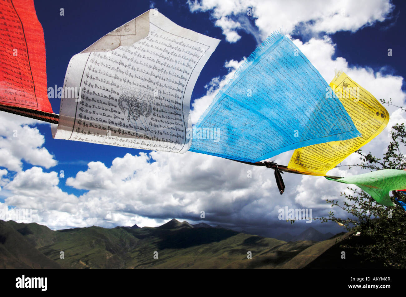 Prayer flags above the Ganden convent (4300m) near Lhasa, Tibet Stock ...